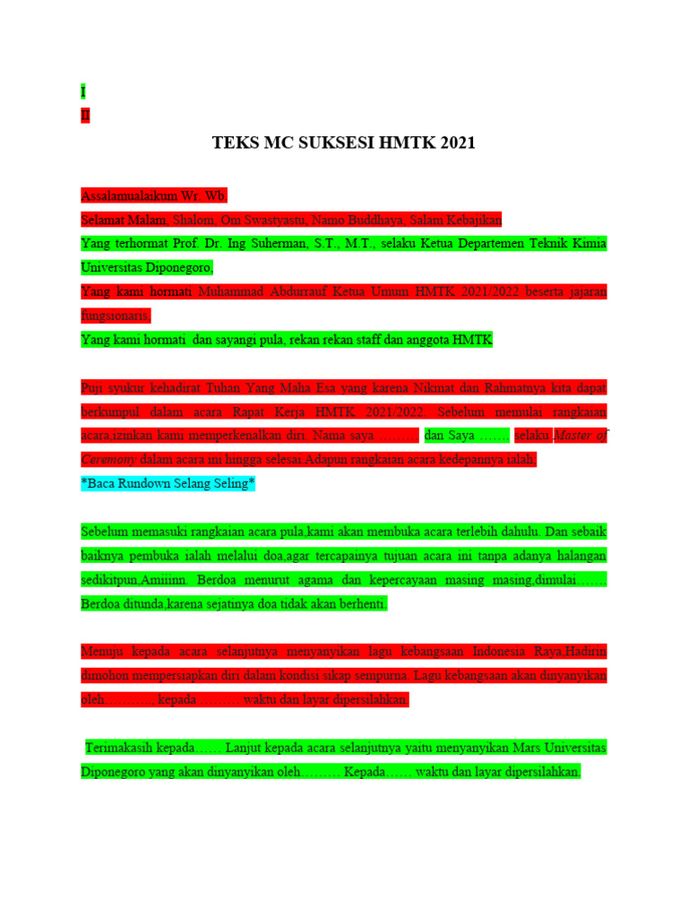 Teks MC Rapat Kerja HMTK 2021 1 | PDF