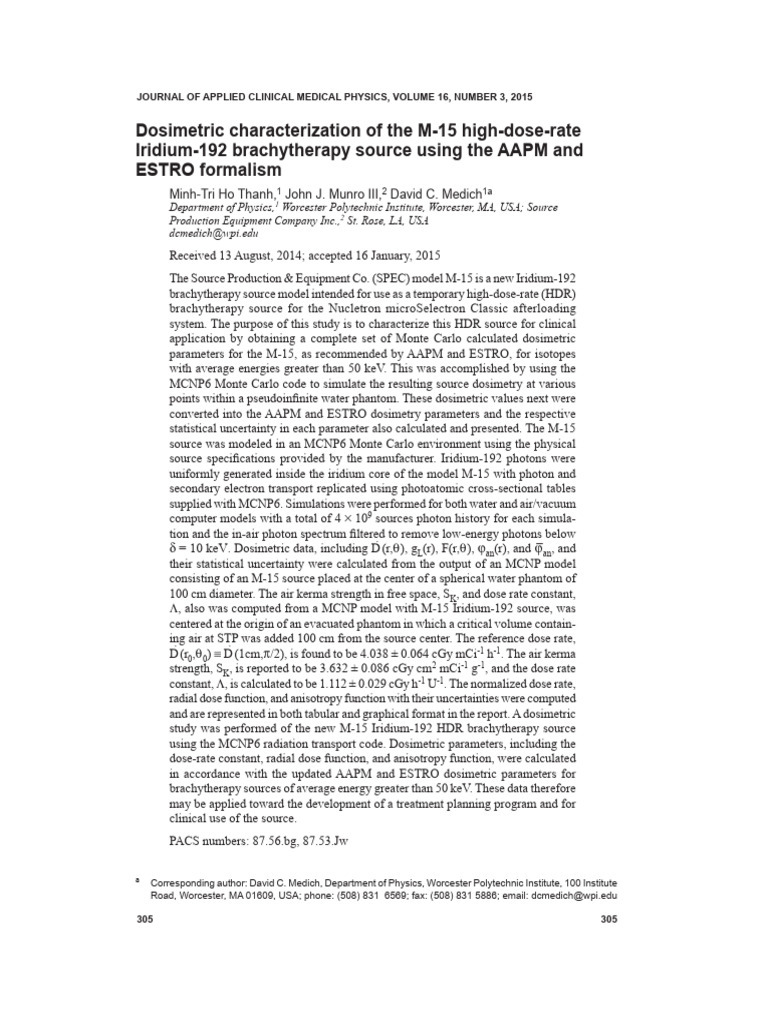 J Applied Clin Med Phys - 2015 - Thanh - Dosimetric Characterization of The High Dose Rate ...