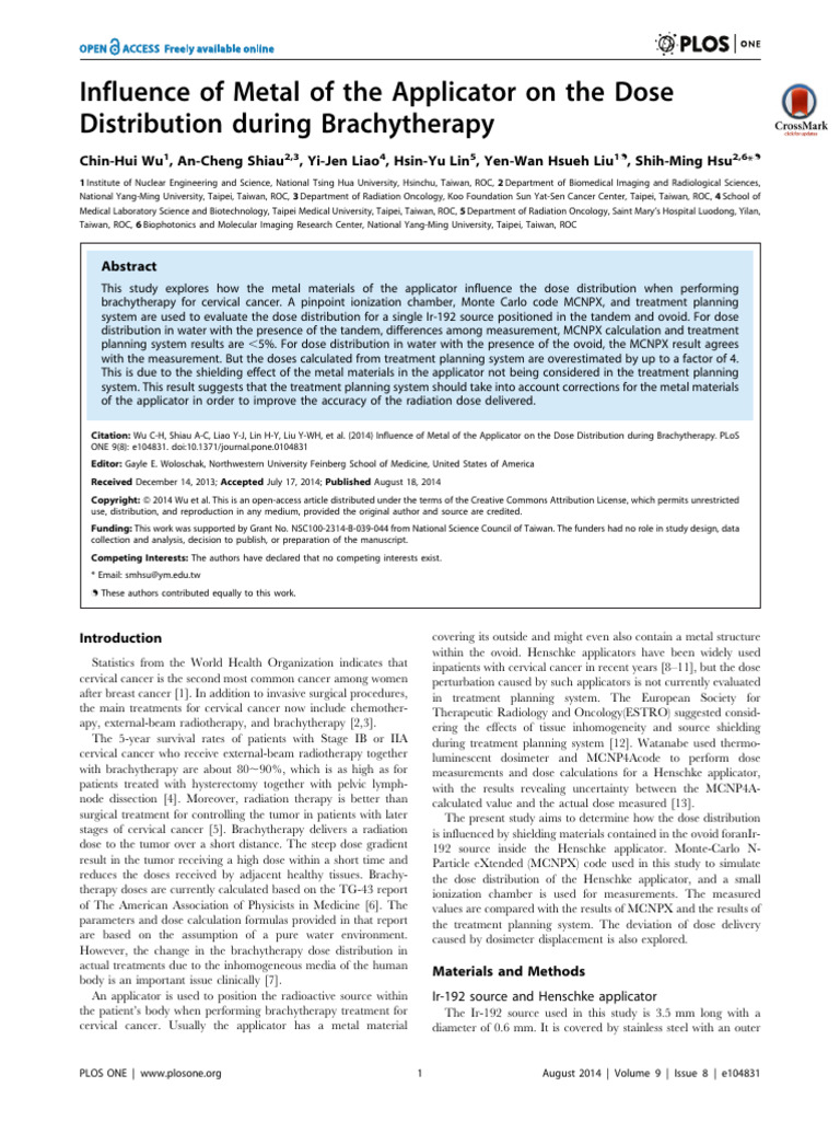 Influence of Metal of The Applicator On The Dose Distribution During ...