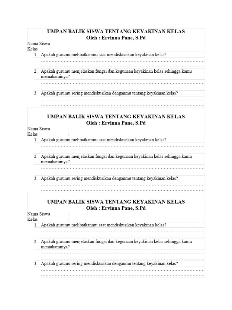 Umpan Balik Siswa: Keyakinan Kelas | PDF