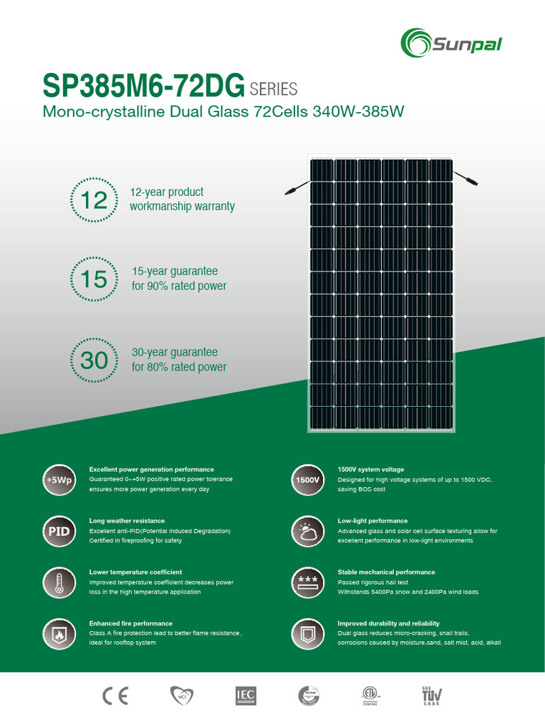 SUNPAL DUAL GLASS MONO 340-385W SOLAR MODULE | PDF | Solar Panel ...