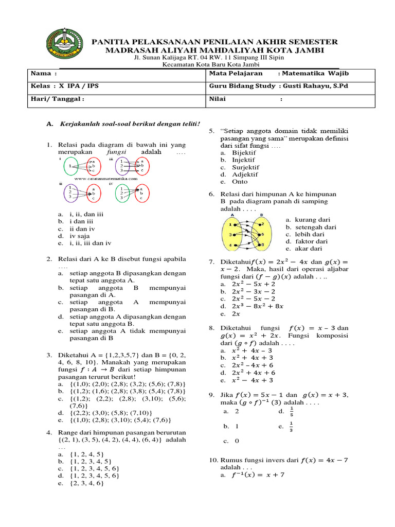 Soal Pas Genap MTK Wajib X Ipa 2024 | PDF