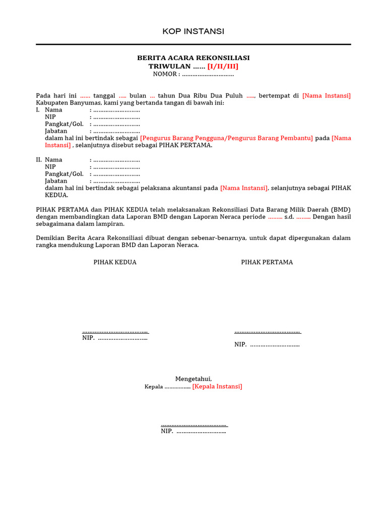 Contoh Format BA Rekon Internal | PDF