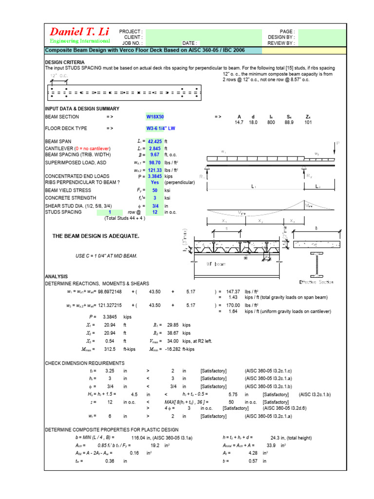 Composite Floor Beam With Cantilever | PDF | Beam (Structure) | Civil ...