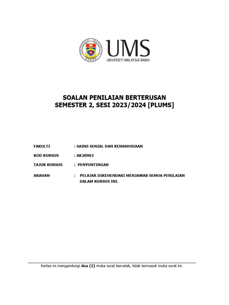 Soalan Penilaian Berterusan AK20903 PLUMS | PDF