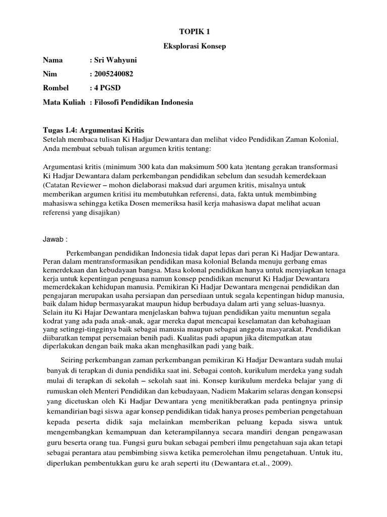 Sri Wahyuni 2005240082 Eksplorasi Filosofi Pendidikan Indonesia | PDF | Ilmu Sosial