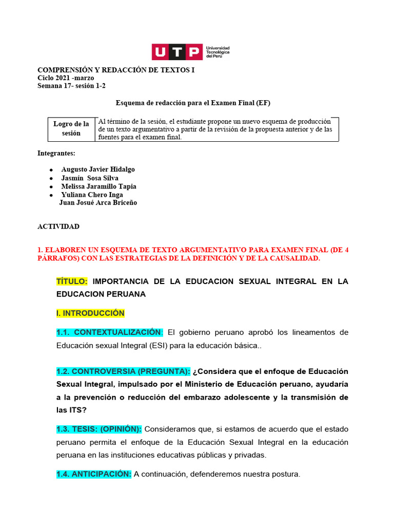 UTP S17.s1 y s2 TRABAJO FINAL | PDF | Educación sexual | Enseñando UTP S17.s1 y s2 TRABAJO FINAL | PDF | Educación sexual | Enseñando