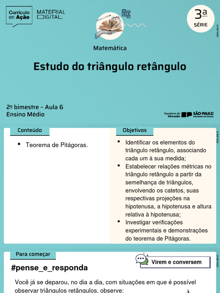 Estudo Do Triângulo Retângulo: Matemática | PDF | Triângulo | Geometria triangular