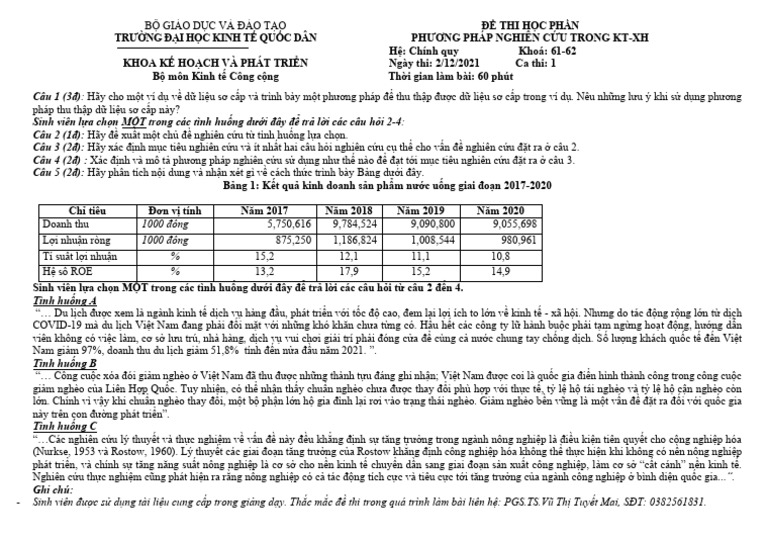 Đề Thi Phuong Phap Nghien Cuu Trong KTXH 2021 | PDF