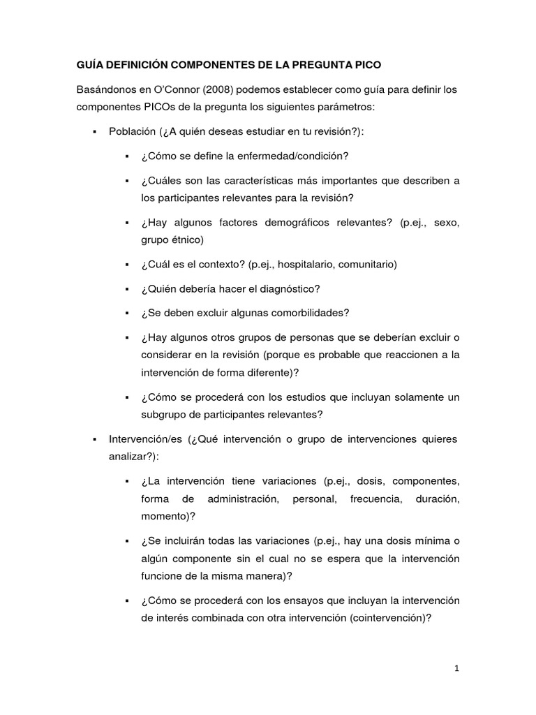 GUÍA - COMPONENTES DE LA PREGUNTA Pico | PDF | Cuidado de la salud ...