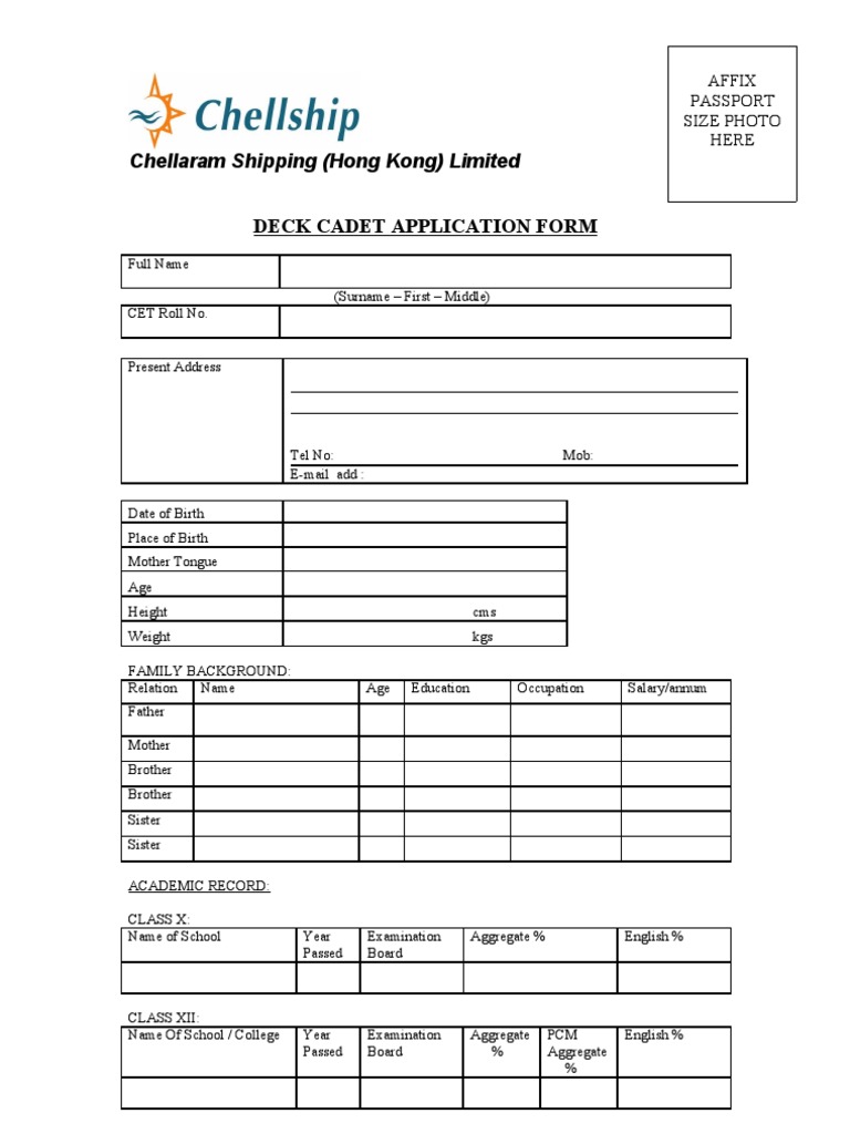 Deck Cadet Application Form - Ignou Selection | PDF