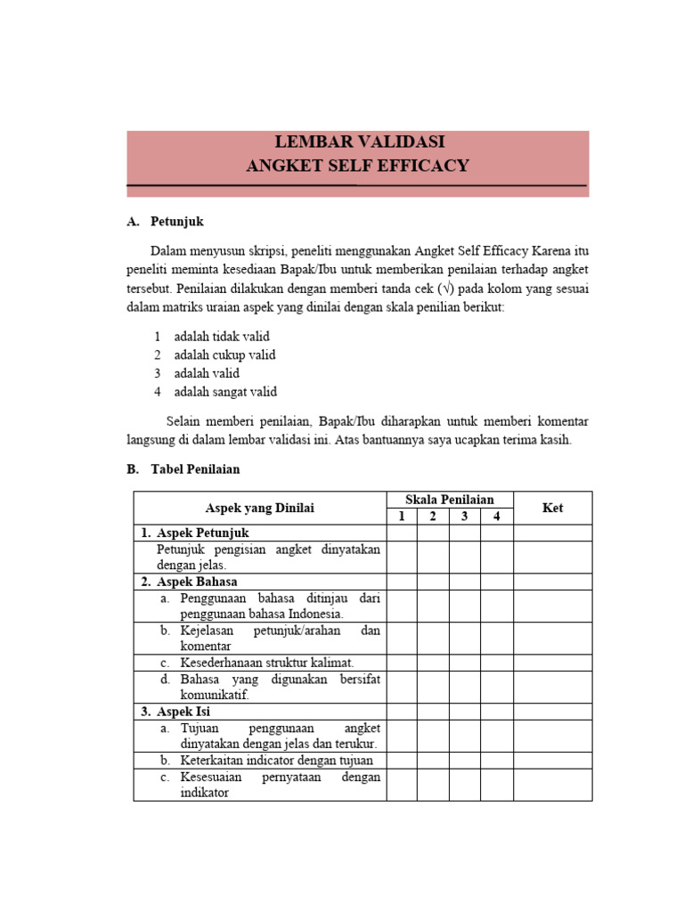 Angket Self Efficacy | PDF
