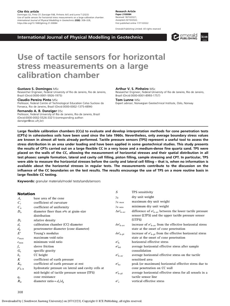 Domingos G S, 2022. Use of Tactile Sensors For Horizontal Stress ...