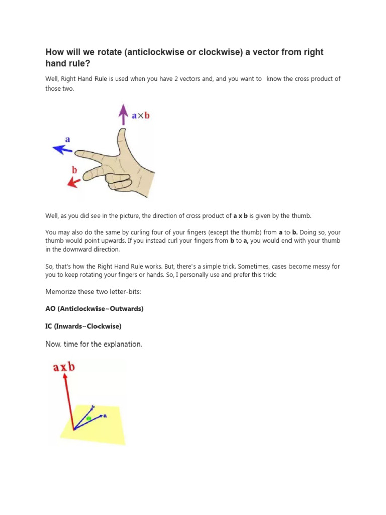 Vector Rotation: Right Hand Rule Guide | PDF