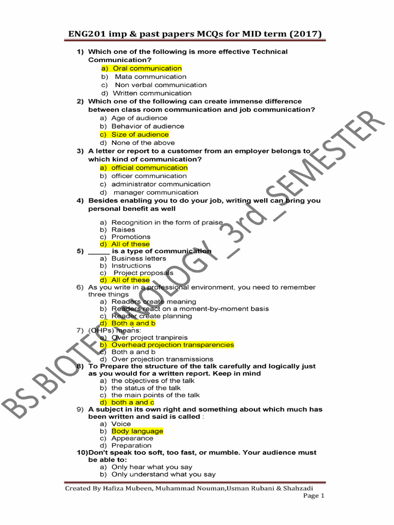 Eng201 Midterm Objective Notes Past Papers Solution Download | PDF