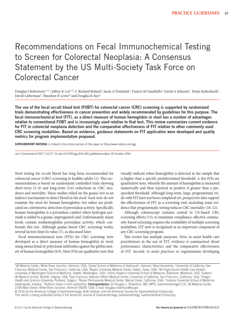 14 Fecal Immunochemical Testing To Screen For Colorectal Neoplasia U