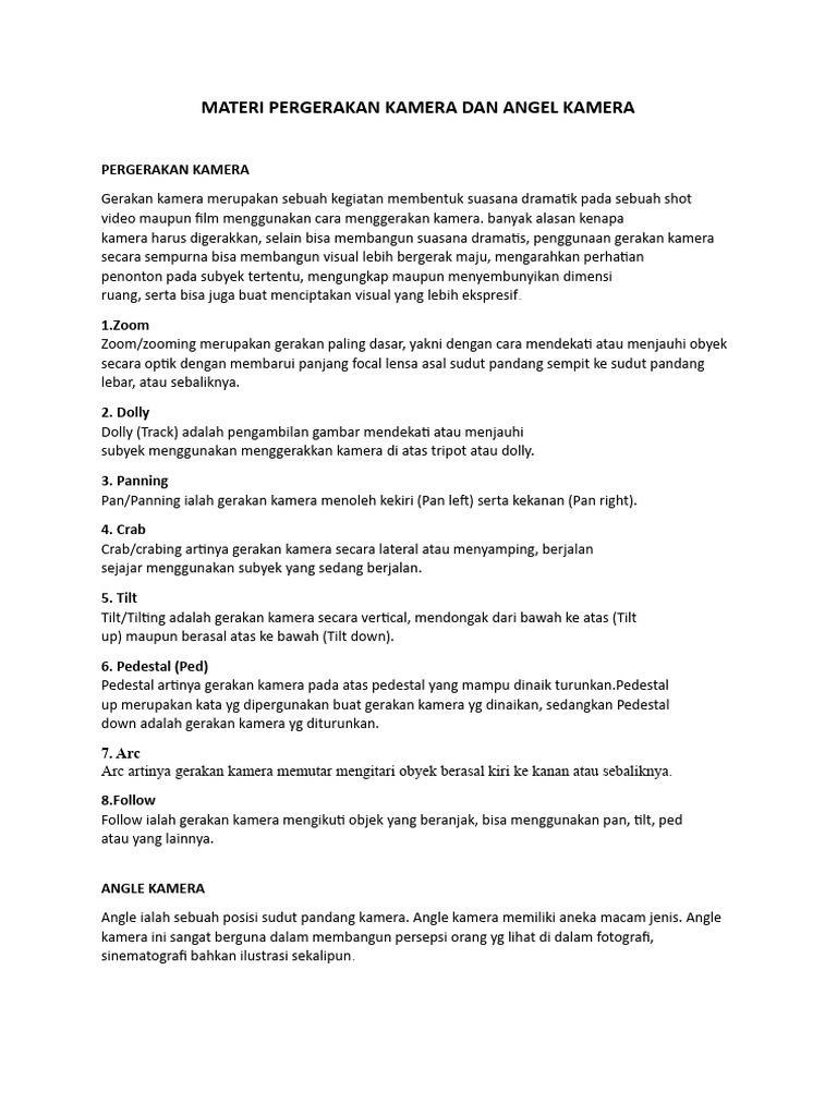 Pergerakan dan Angle Kamera dalam Sinematografi | PDF