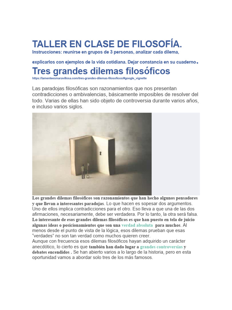 Tres Grandes Dilemas Filosóficos Taller en Clase. | PDF | Dios