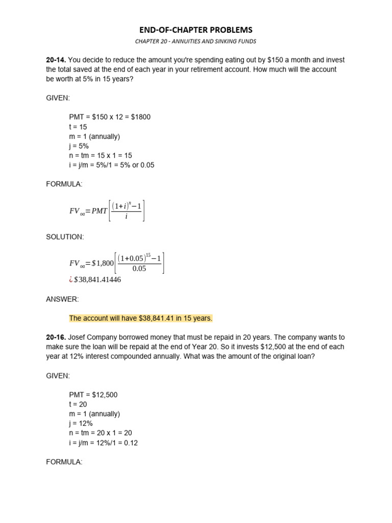 Sinking Fund and Loan Repayment Examples | PDF | Interest | Money
