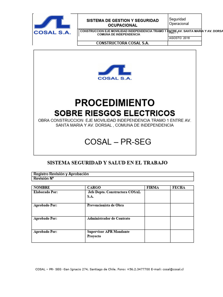 Procedimiento de Trabajo Seguro Electrico1 | PDF | Ingenieria Eléctrica | Cableado eléctrico