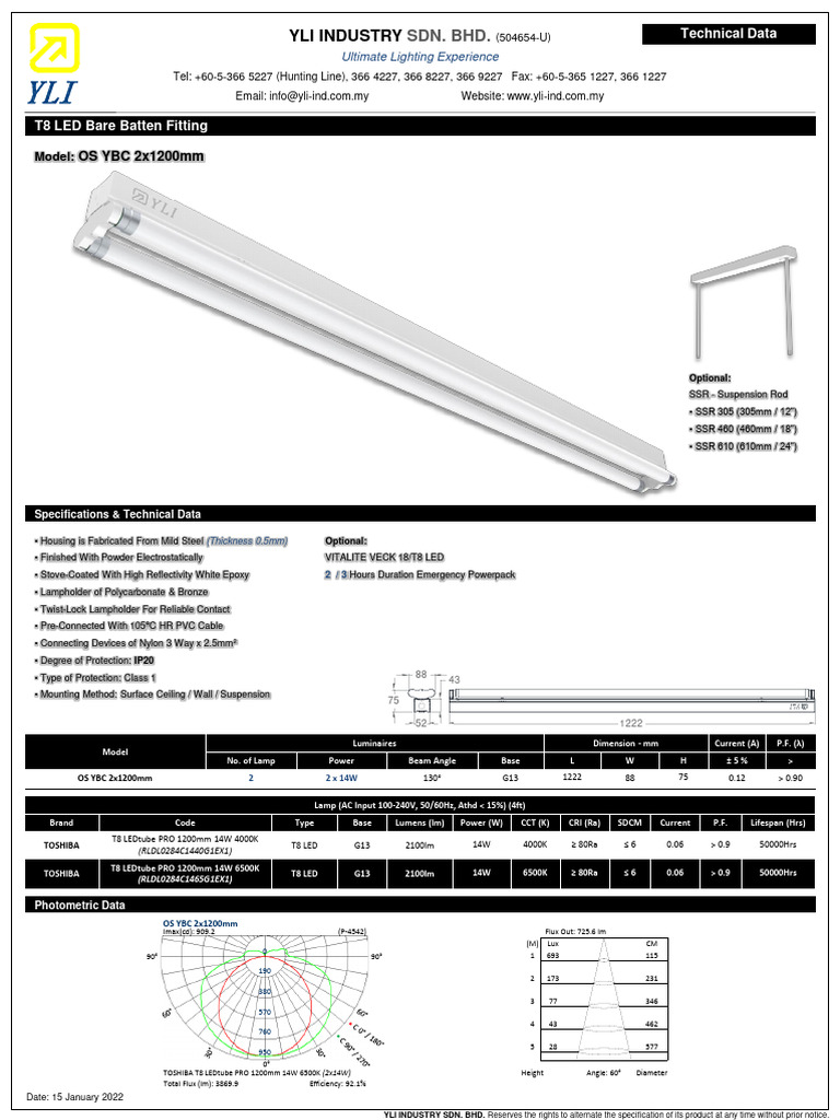 T8 LED Bare Batten Fitting Specs | PDF | Lighting | Electrical Components