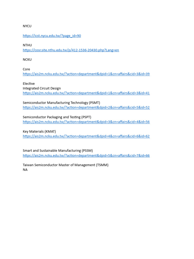 Nycu Nthu Ncku Curriculum | PDF | Technology & Engineering