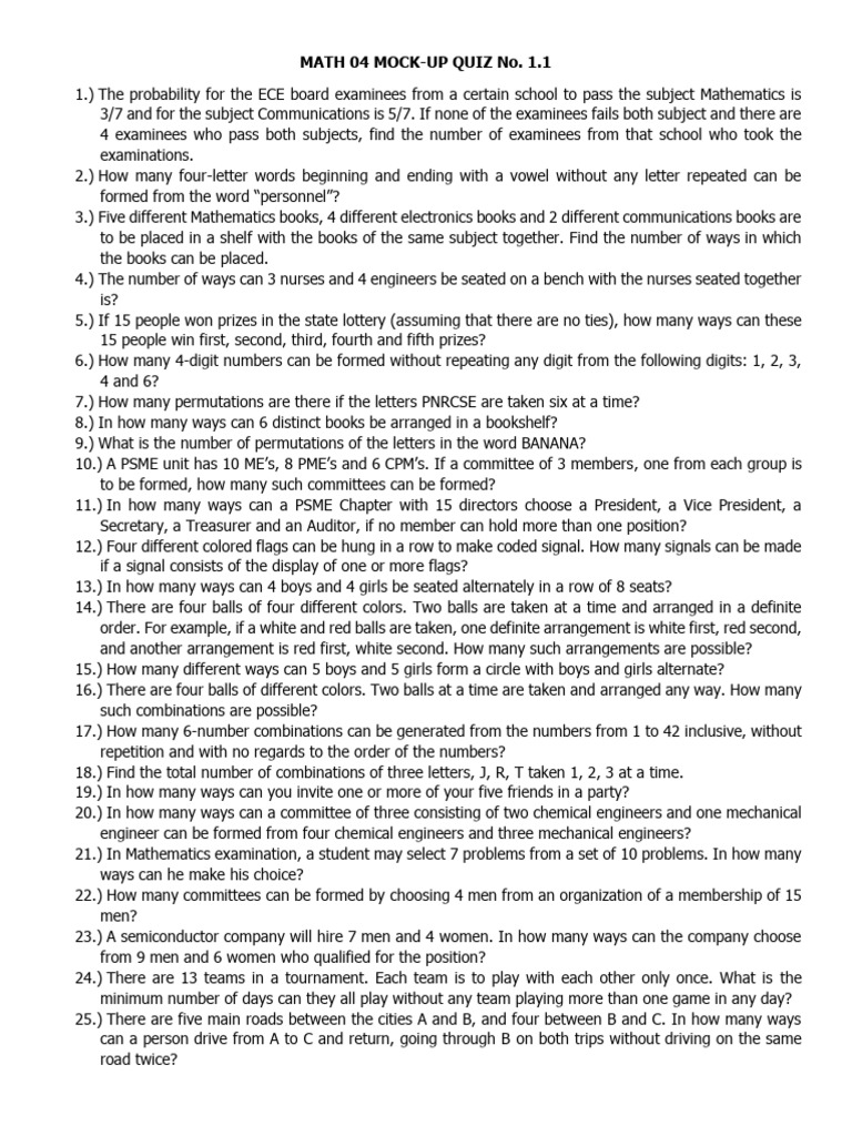 MATH 04 - Mockup 1 | PDF | Probability | Multiple Choice