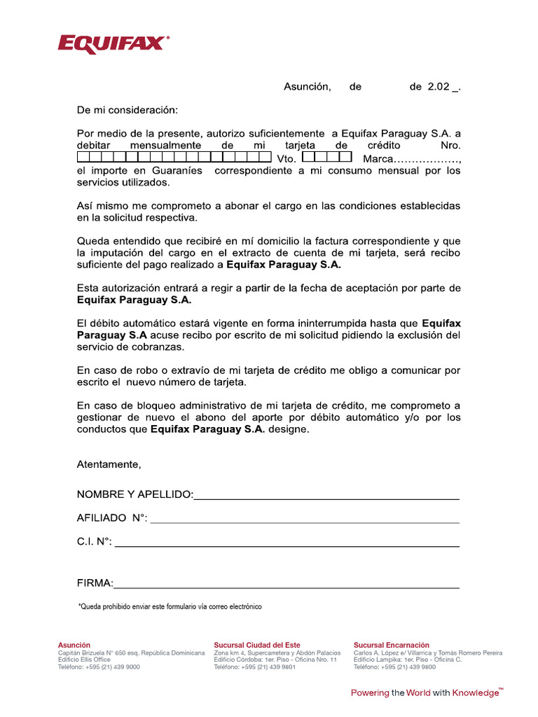 Formulario Debito Automatico Efx 2020 | PDF