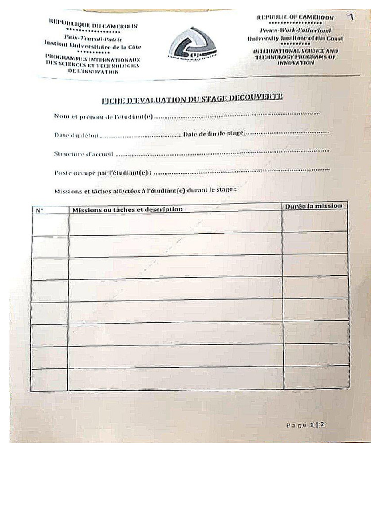 Fiche de Notation de Stage | PDF