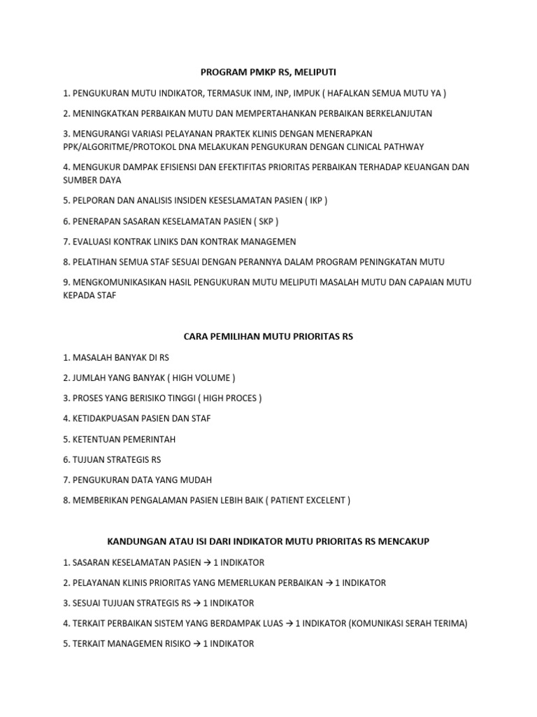 Program Peningkatan Mutu RS | PDF