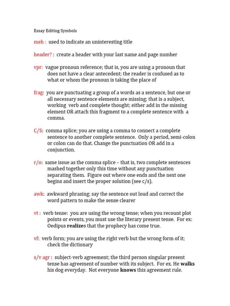 Essay Editing Symbols | PDF | Comma | Verb