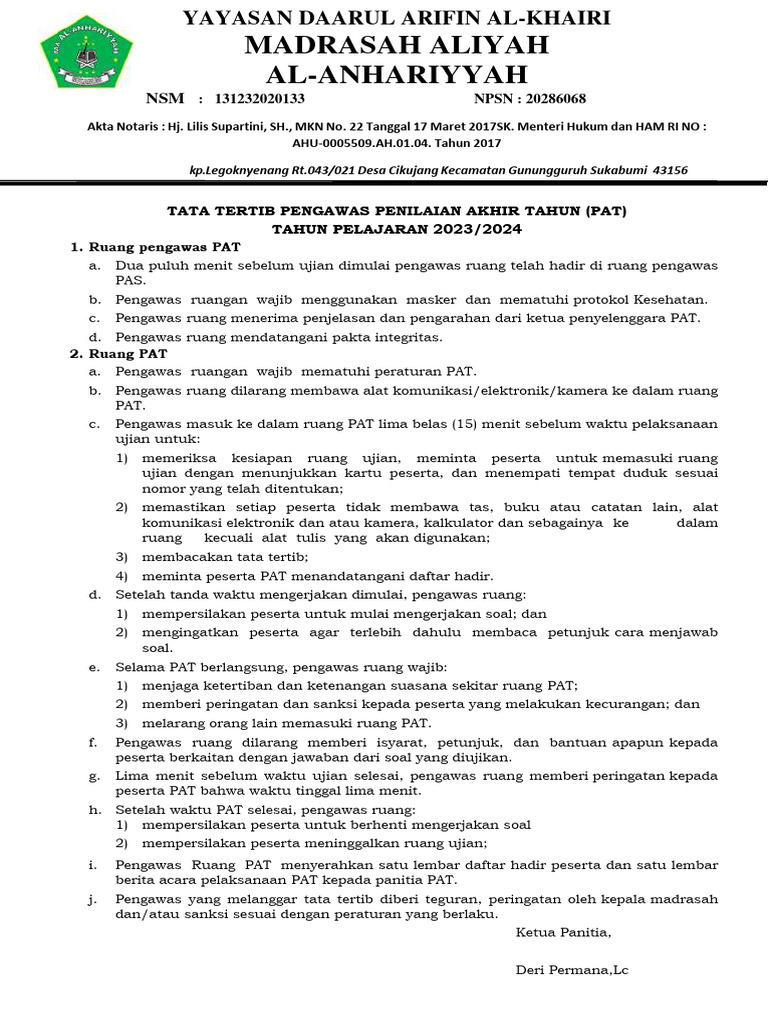 Tata Tertib Pengawas PAS | PDF