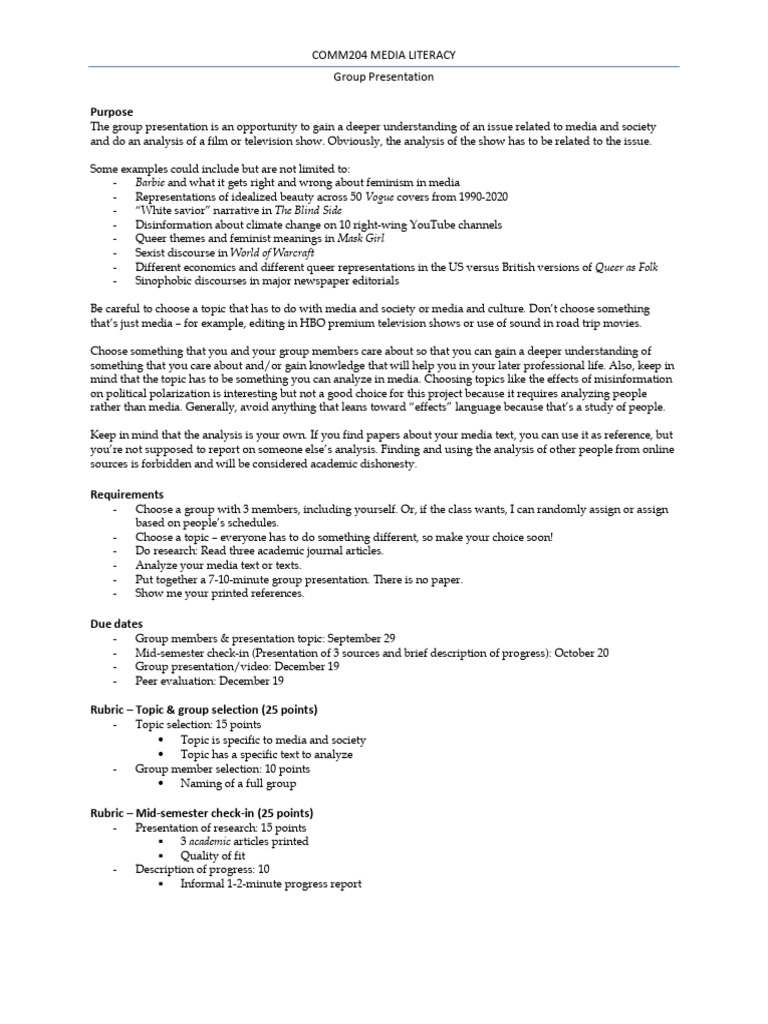 Guidelines - Group Presentation | PDF | Thesis | Human Communication