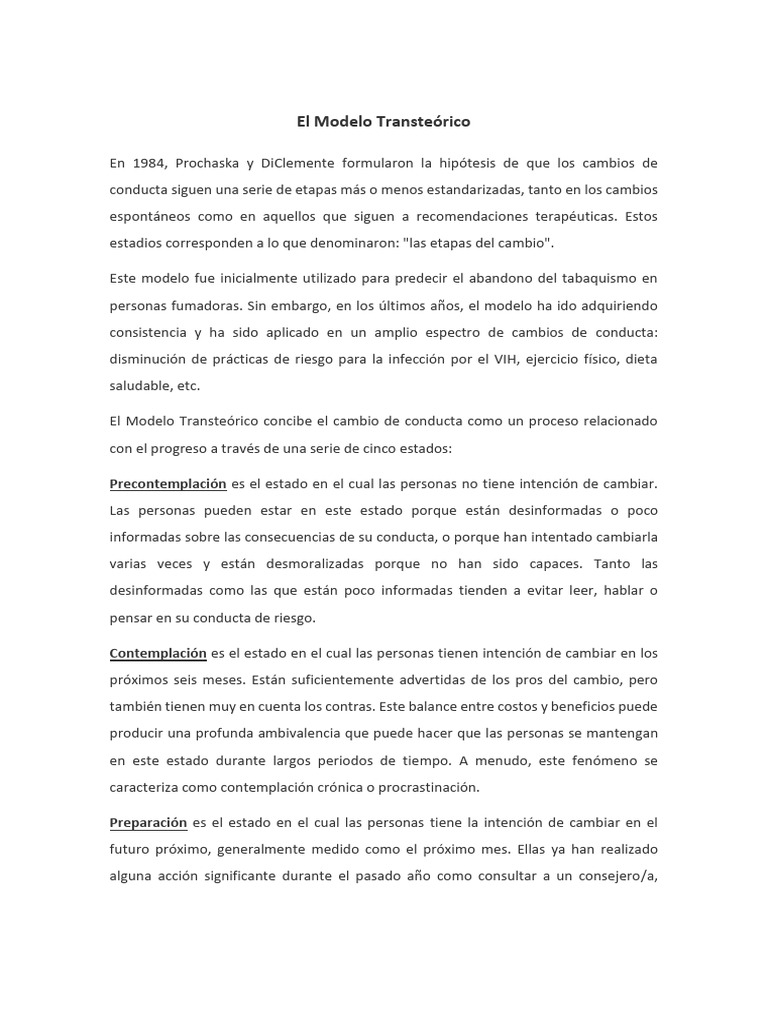 Etapas del Modelo Transteórico de Cambio | PDF | Comportamiento ...