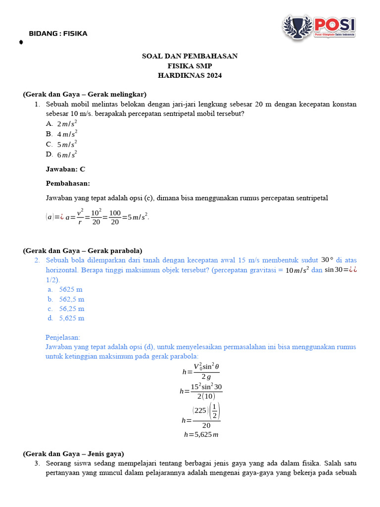 GANTI SOAL-Pembahasan Soal Paket 9 OSN Fisika SMP - Halim (QC by Ardi) | PDF