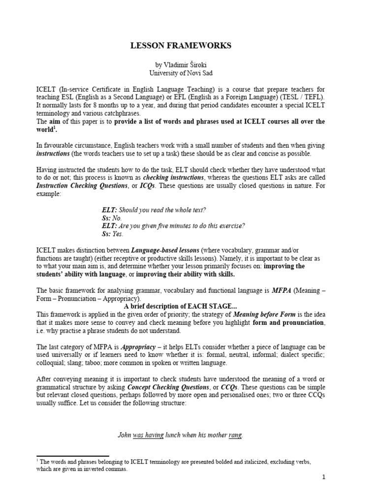 Lesson Frameworks | PDF | English As A Second Or Foreign Language | Human Communication