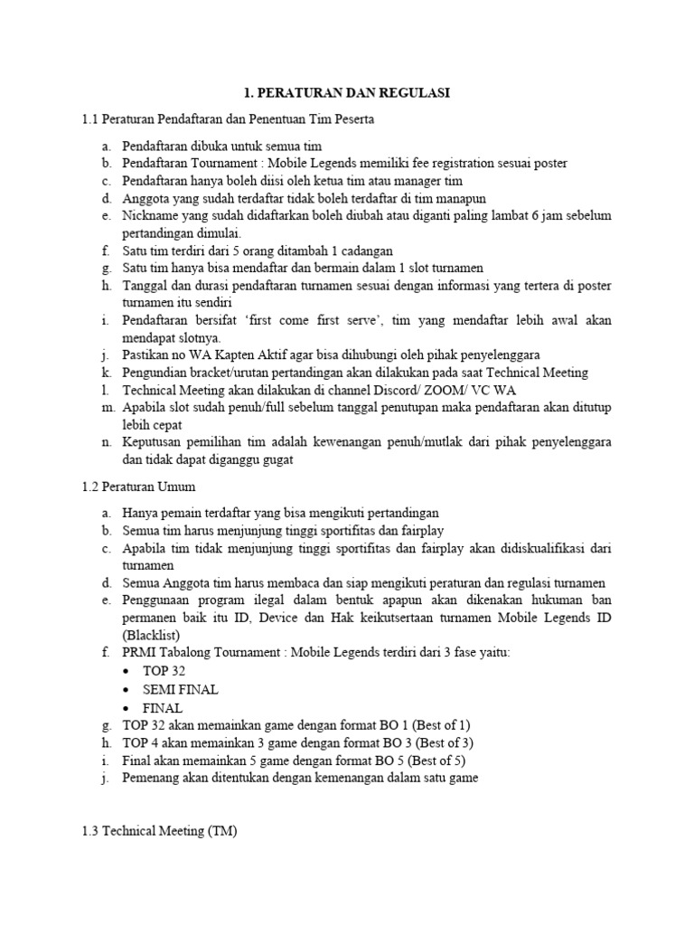 Aturan Turnamen Mobile Legends | PDF | Olahraga & Rekreasi