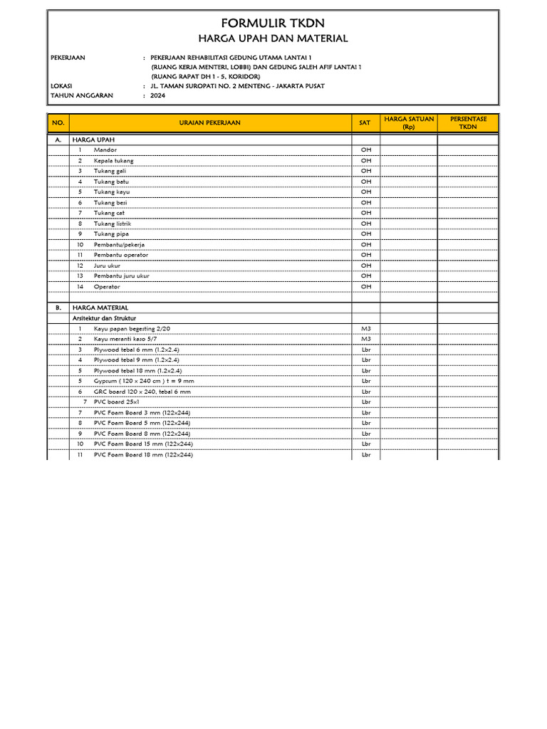 Formulir TKDN Upah Bahan Material | PDF | Secondary Sector Of The ...