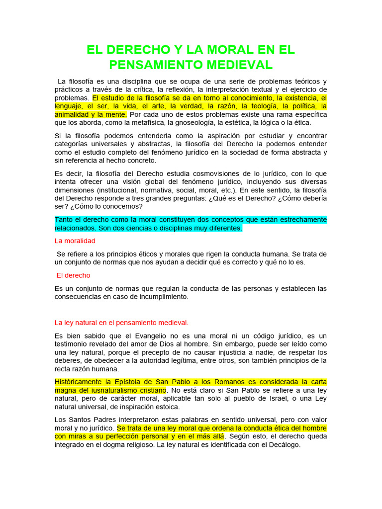 El Derecho y La Moral en El Pensamiento Medieval | PDF | La Ley natural | Moralidad