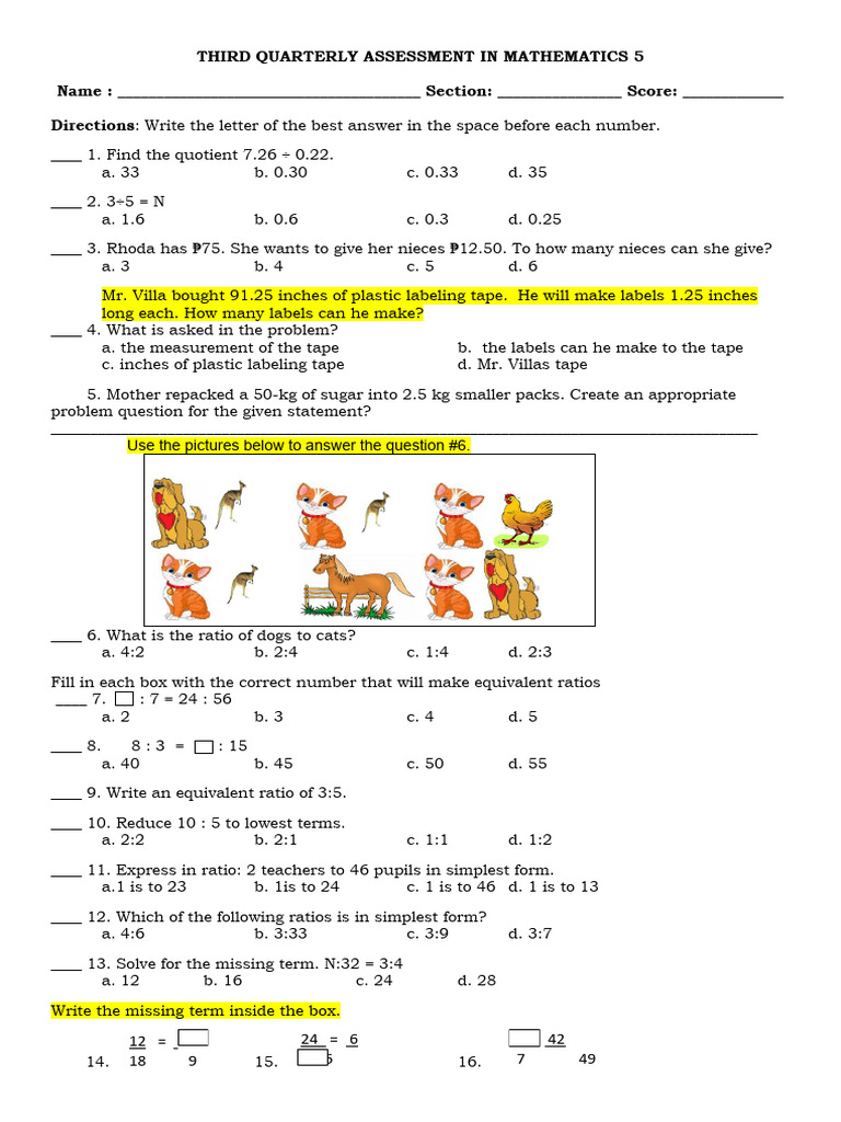 Math Grade 5 3rd Quarter Exam | PDF | Ratio | Elementary Mathematics