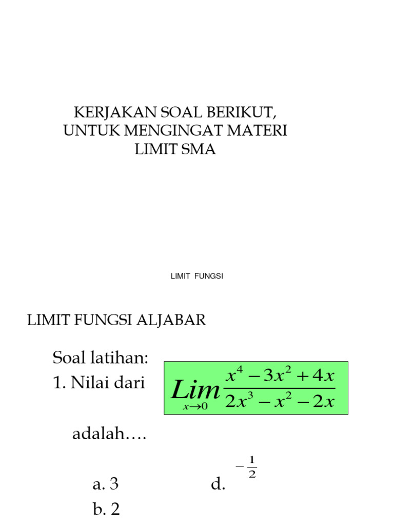 Soal Latihan Limit Fungsi Aljabar | PDF