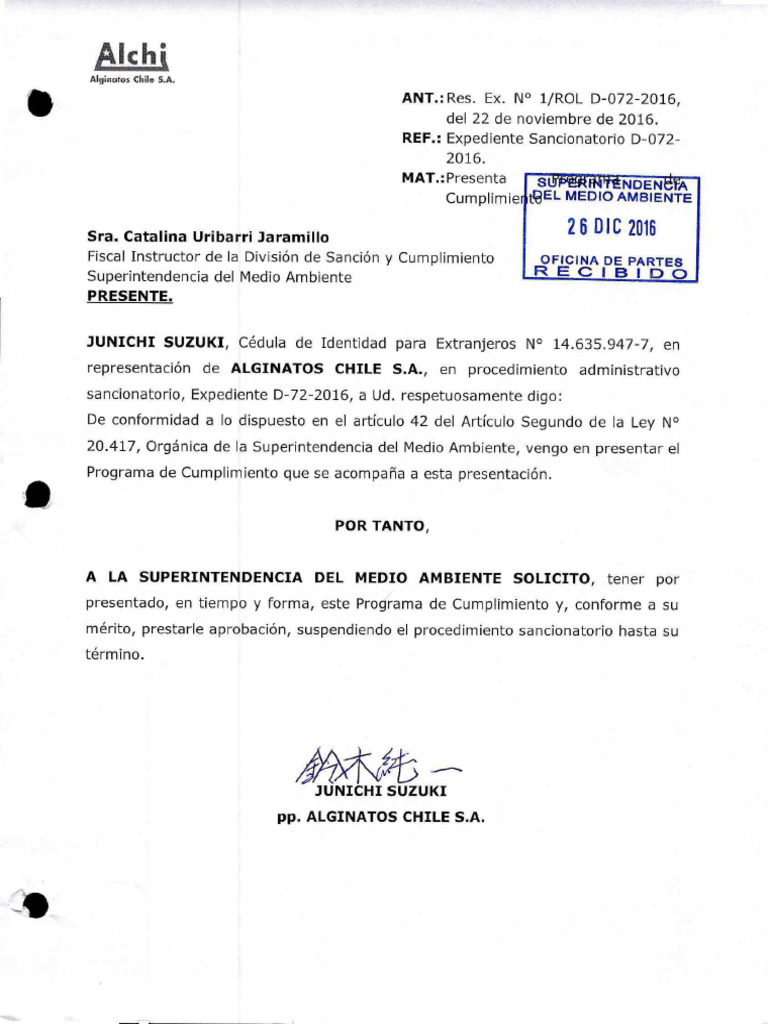 Escrito Presenta Programa de Cumplimiento | PDF