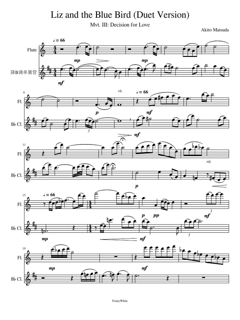 利兹与青鸟Mvt 3 长笛单簧管 | PDF | Woodwind Instruments | Musical Instruments