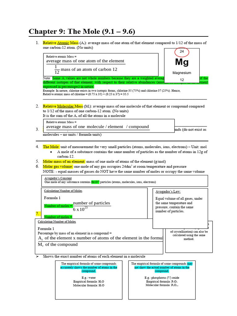 Chapter 9 - Mole | PDF | Mole (Unit) | Molecules