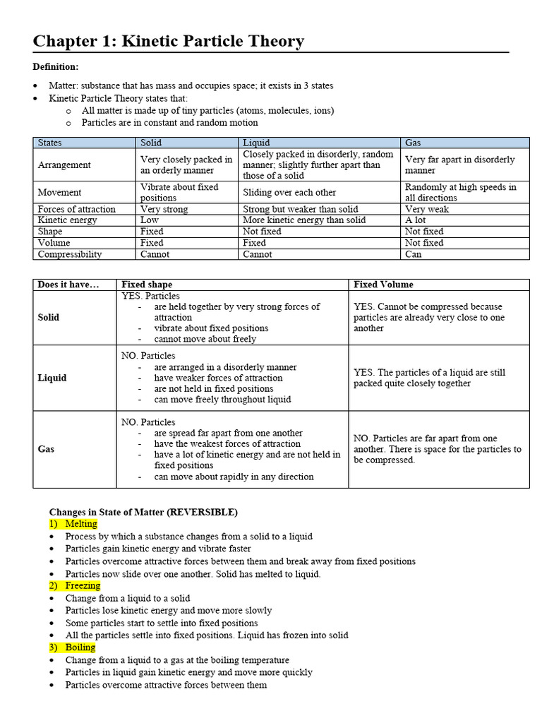 Chapter 1 - Kinetic Particle Theory | PDF | Gases | Liquids