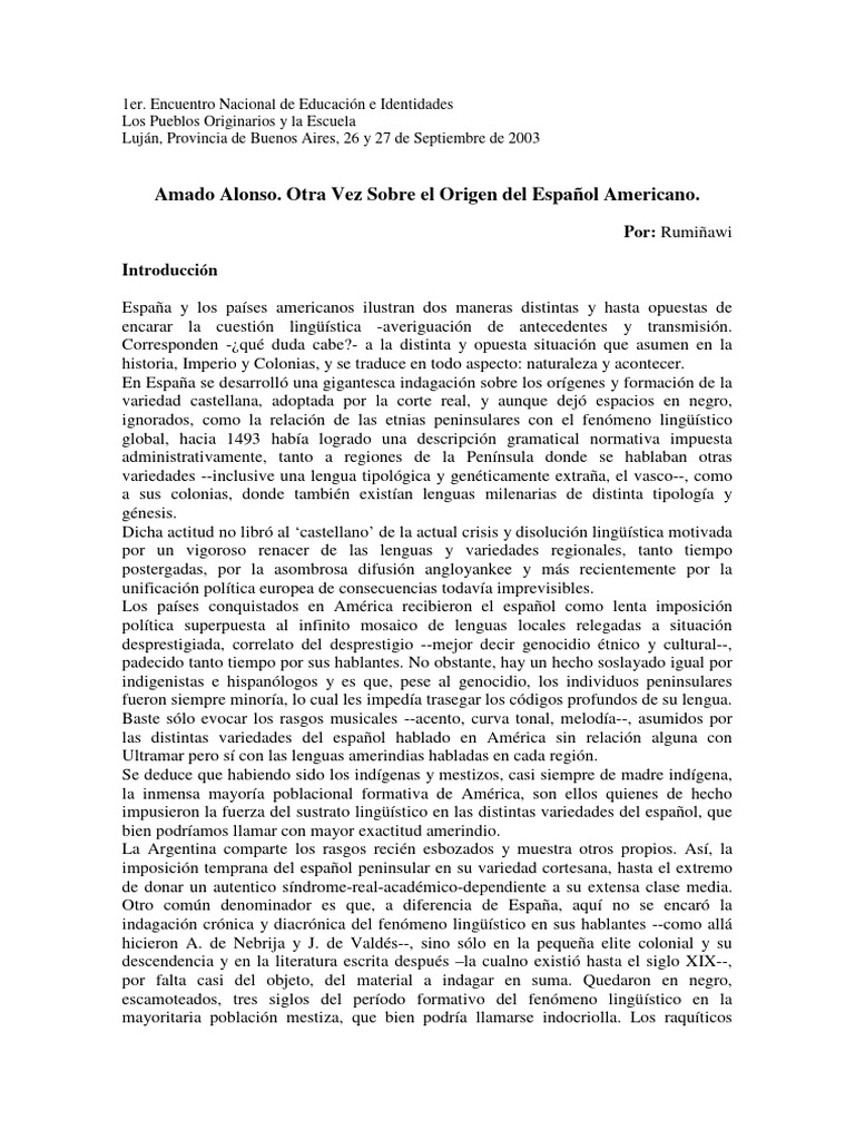 Rumiñawi - Amado Alonso Otra Vez Sobre El Origen Del Español Americano ...