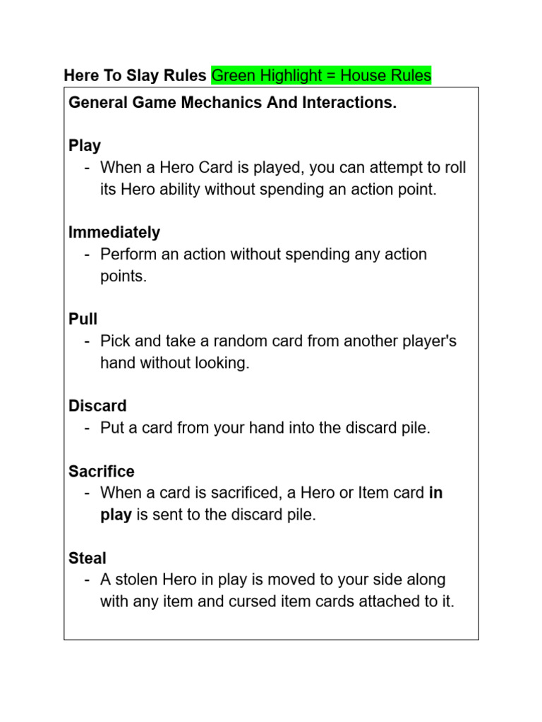Definitive Here To Slay Rule Clarifications (Outdated) | PDF | Playing ...