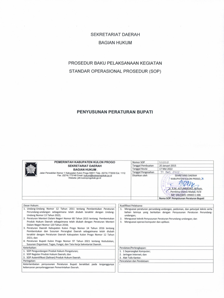 SOP Penyusunan Perbup KP | PDF