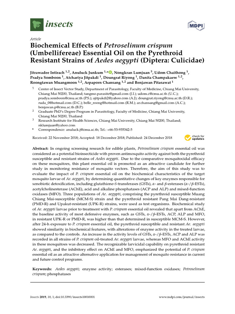 Biochemical Effects of Petroselinum Crispum (Umbellifereae) Essential Oil On The Pyrethroid ...