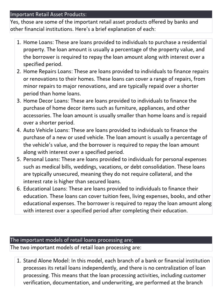 7 Important Retail Asset Products | PDF | Loans | Mortgages